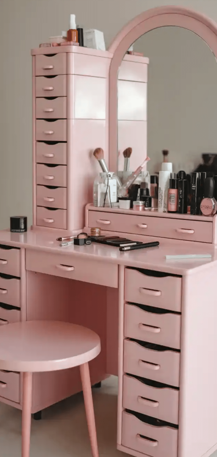 16 Gorgeous Pink Makeup Vanity Organization Ideas - The Mega Mom