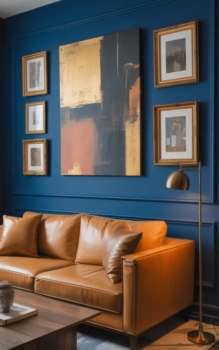 17 Amazing Dark Blue Bedroom Walls Ideas with Large Painting - The Mega Mom